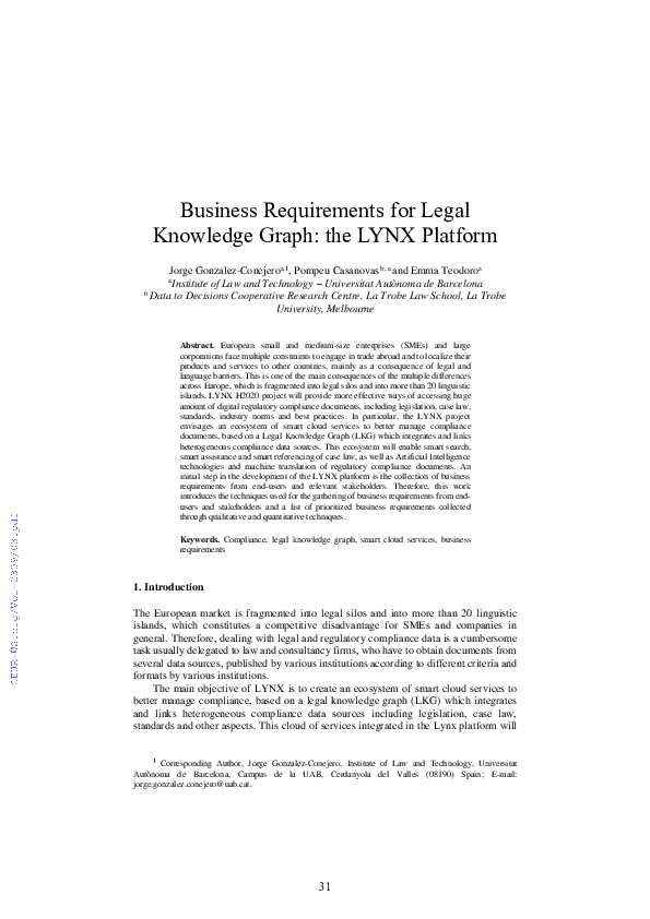 (PDF) Business Requirements for Legal Knowledge Graph: the LYNX Platform