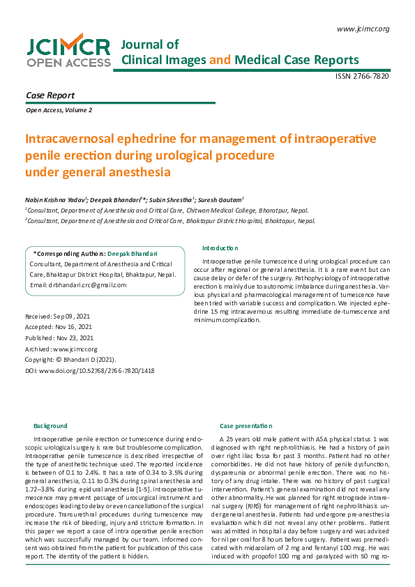 (PDF) Intracavernosal ephedrine for management of intraoperative penile ...