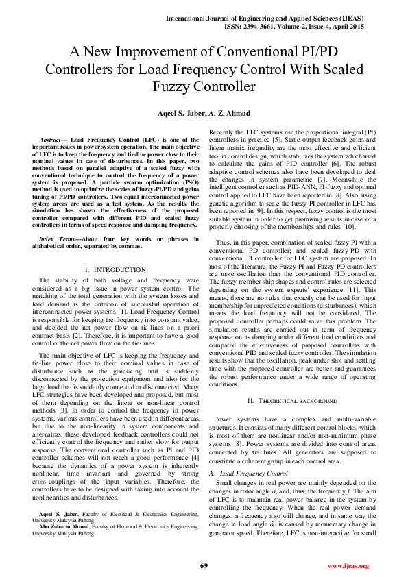 (PDF) A New Improvement of Conventional PI/PD Controllers for Load Frequency Control With Scaled ...