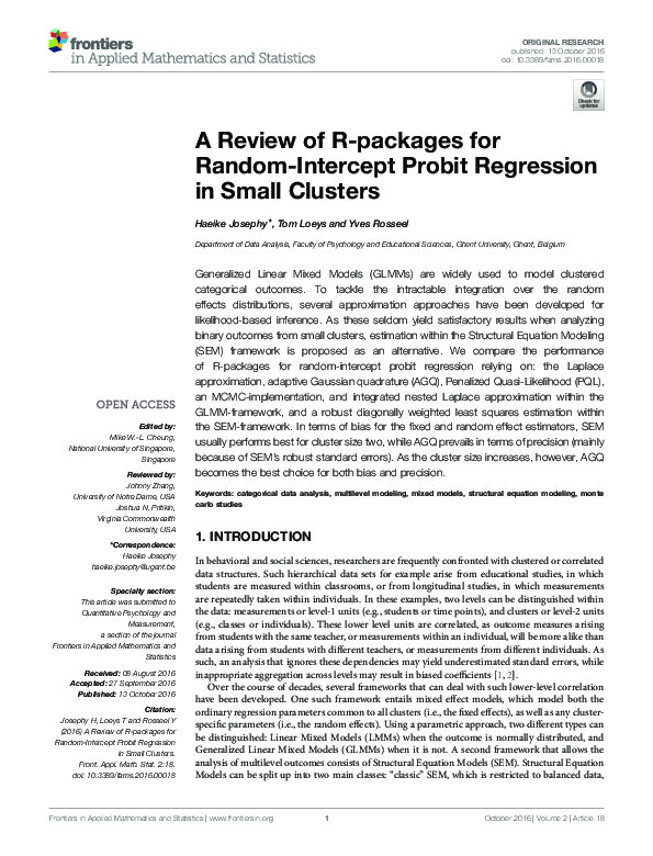 (PDF) A Review of R-packages for Random-Intercept Probit Regression in ...