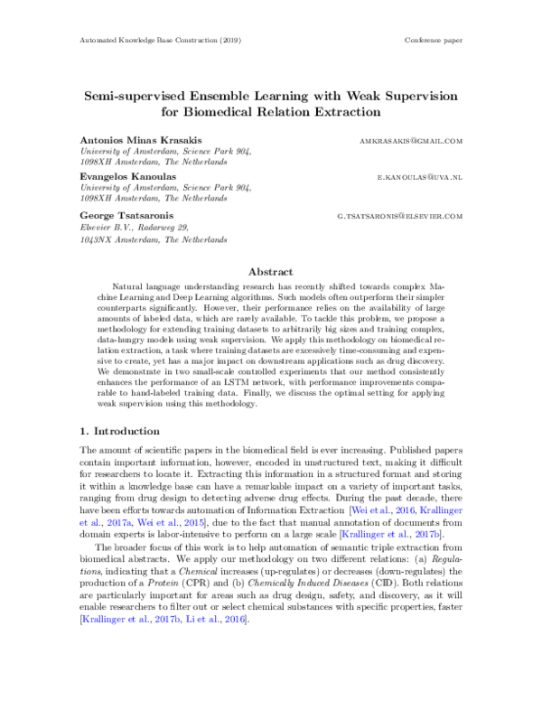(PDF) Semi-supervised Ensemble Learning with Weak Supervision for Biomedical Relationship Extraction
