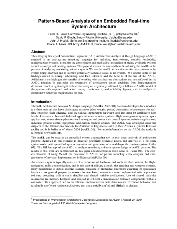 Pdf Pattern Based Analysis Of An Embedded Real Time System Architecture