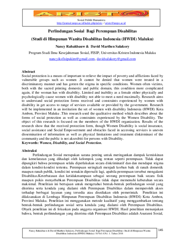 (PDF) Perlindungan Sosial Bagi Perempuan Disabilitas (Studi di Himpunan ...