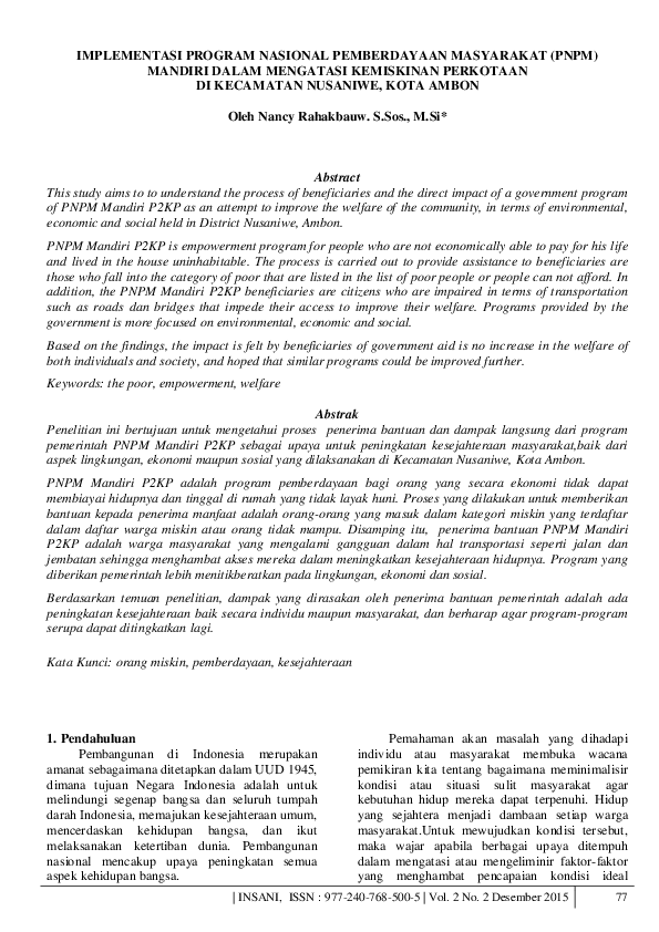 (PDF) Implementasi Program Nasional Pemberdayaan Masyarakat (PNPM) Mandiri Dalam Mengatasi ...