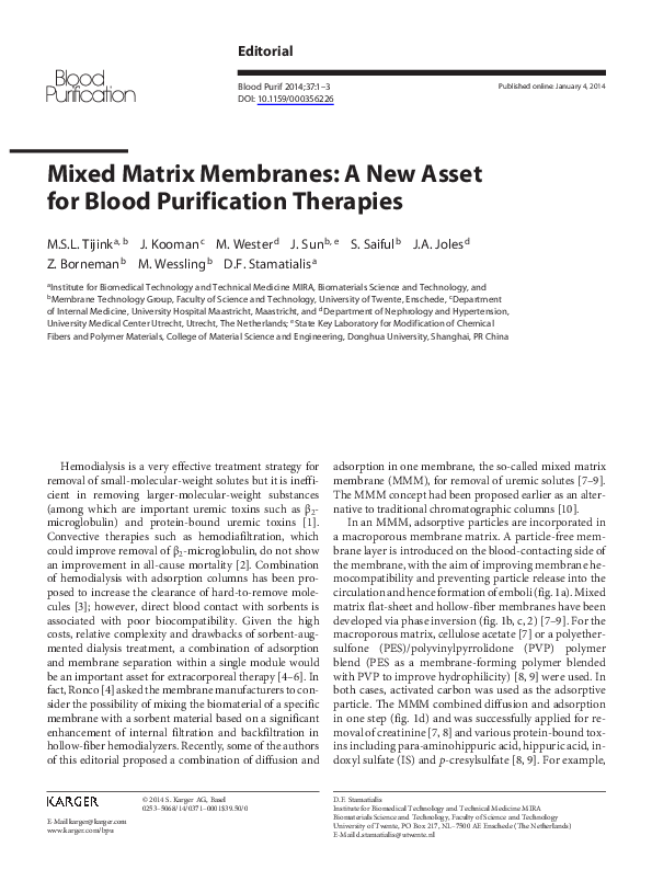 (PDF) Mixed Matrix Membranes: A New Asset for Blood Purification Therapies