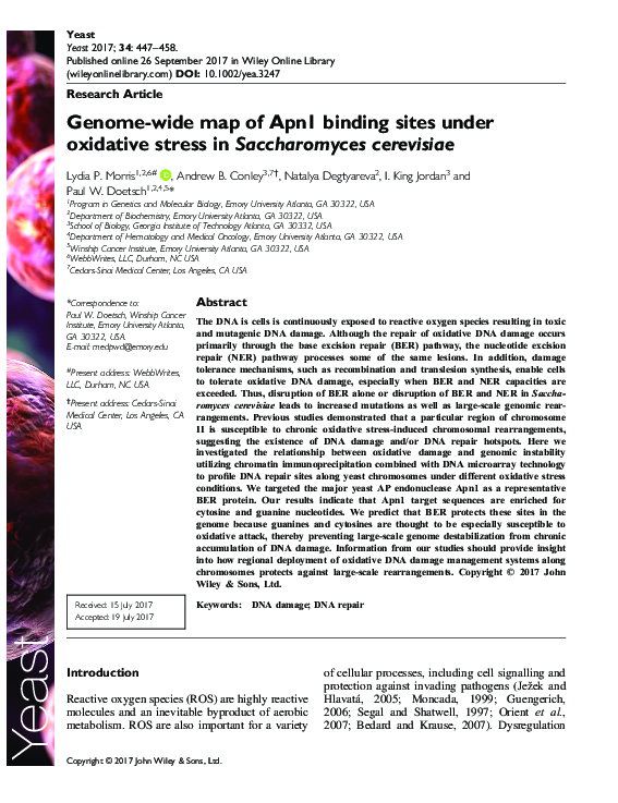 (PDF) Genome-wide map of Apn1 binding sites under oxidative stress in ...