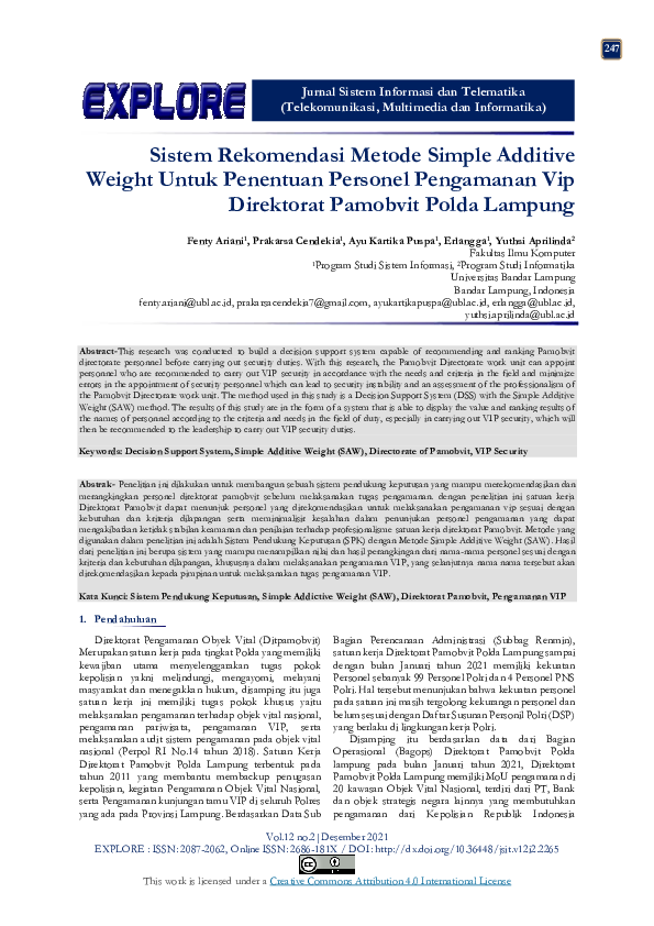 (PDF) Sistem Rekomendasi Metode Simple Additive Weight Untuk Penentuan ...