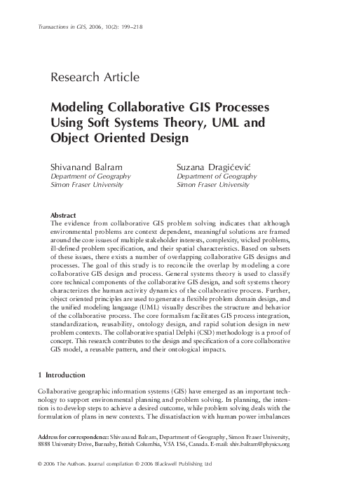 (PDF) Modeling Collaborative GIS Processes Using Soft Systems Theory, UML and Object Oriented Design