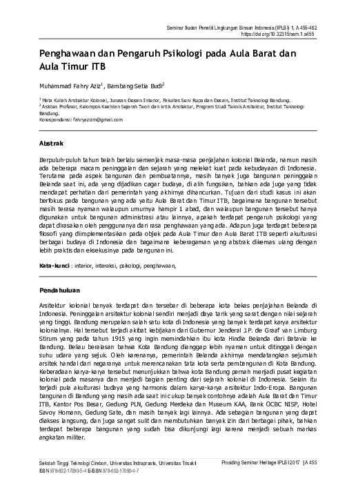 Penghawaan dan Pengaruh Psikologi pada Aula Barat dan Aula Timur ITB