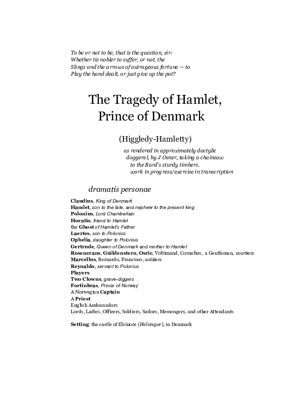 (PDF) The Tragedy of Hamlet, Prince of Denmark (Higgledy Hamletty)