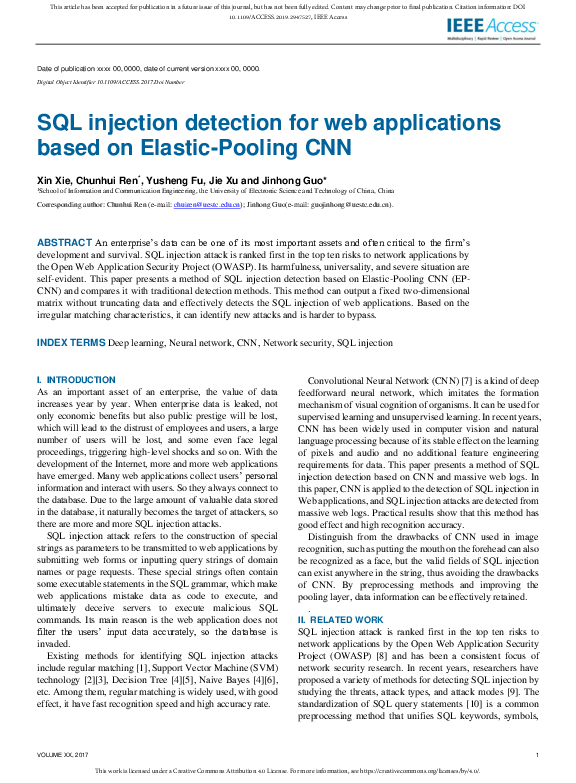 Pdf Sql Injection Detection For Web Applications Based On Elastic Pooling Cnn Bishal