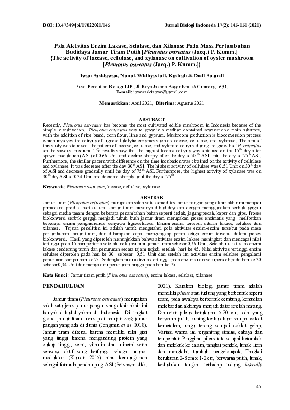 (PDF) Pola Aktivitas Enzim Lakase, Selulase, dan Xilanase Pada Masa ...