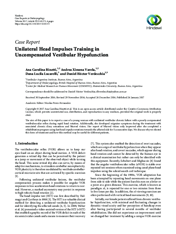 (PDF) Case Report Unilateral Head Impulses Training in Uncompensated ...