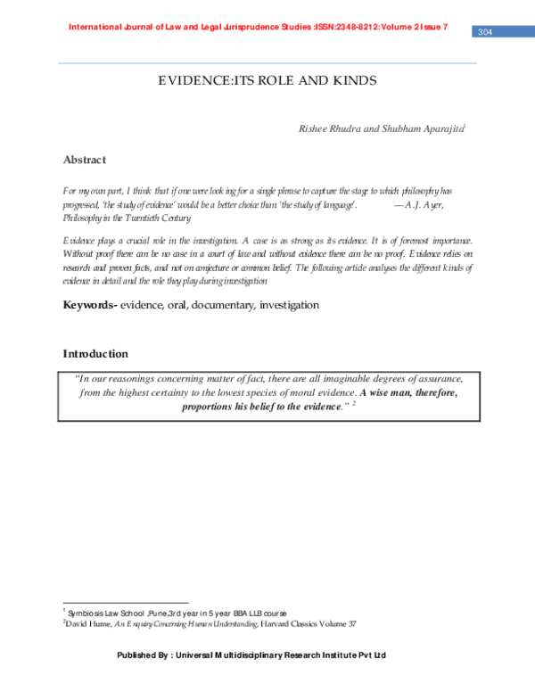 (PDF) Evidence:Its Role and Kinds