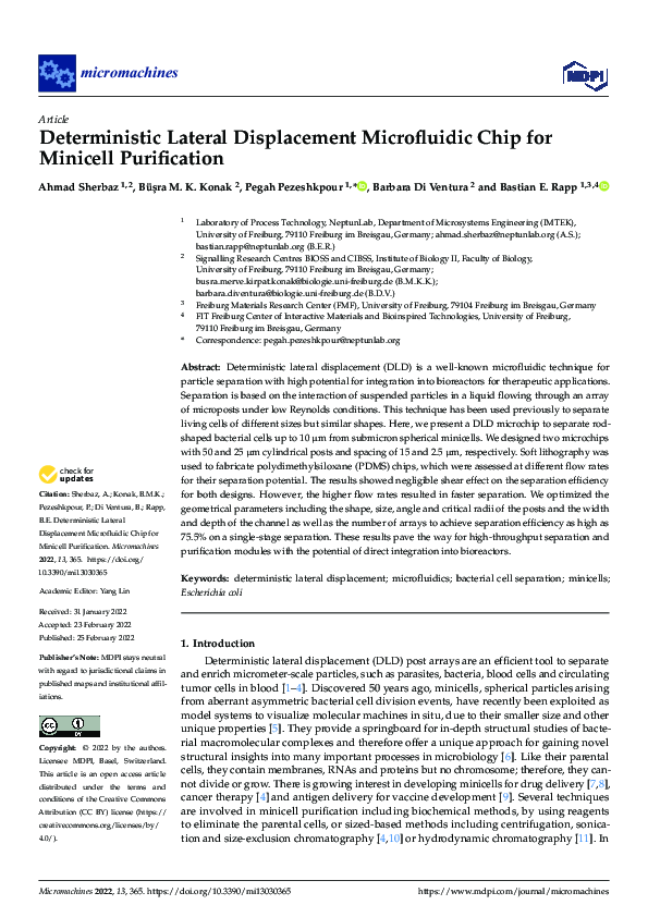 (PDF) Deterministic Lateral Displacement Microfluidic Chip for Minicell Purification | Pegah ...