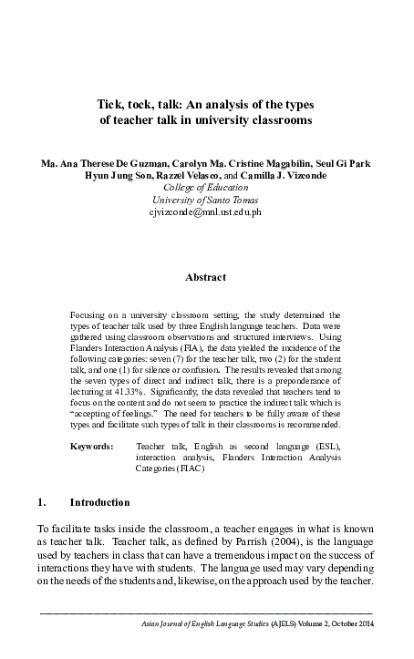 (PDF) Tick, tock, talk: An analysis of the types of teacher talk in ...