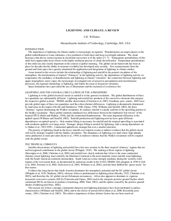 (PDF) Lightning and climate: A review