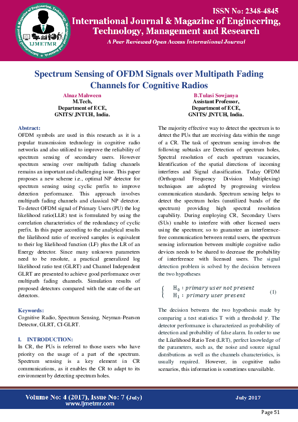 (PDF) Spectrum Sensing of OFDM Signals over Multipath Fading Channels ...