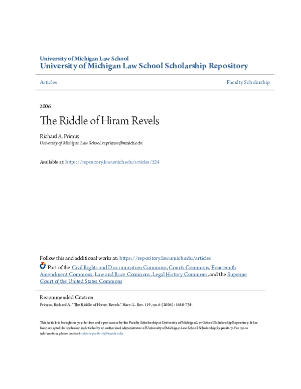 (PDF) The Riddle of Hiram Revels