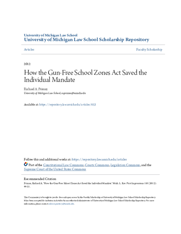(PDF) How the Gun-Free School Zones Act Saved the Individual Mandate ...