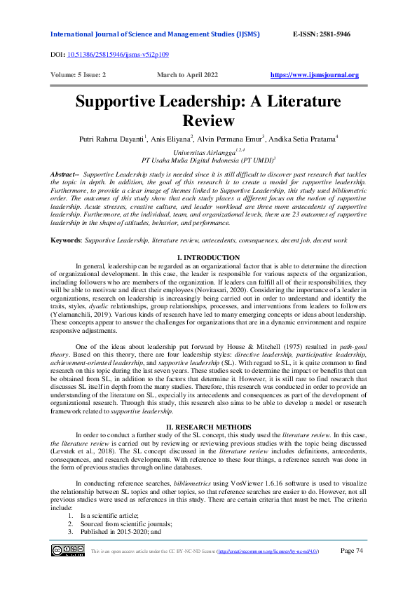 (PDF) Supportive Leadership: A Literature Review