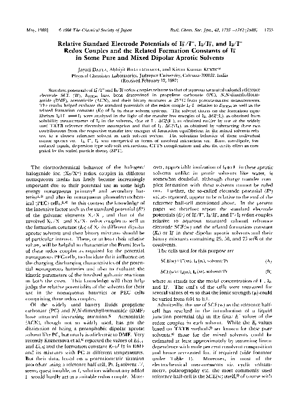 (PDF) Relative standard electrode potentials of I3-/I-, I2/I3-, and I2 ...