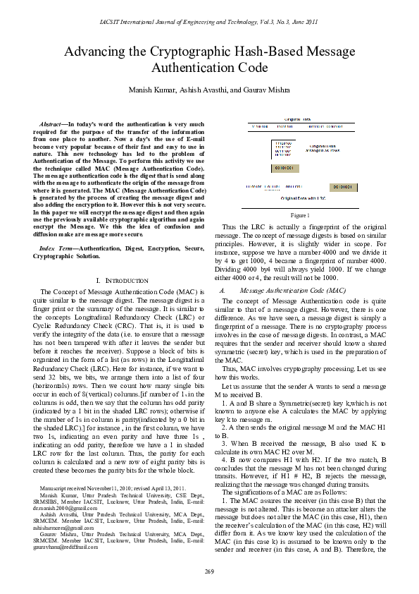 (PDF) Advancing the Cryptographic Hash-Based Message Authentication Code