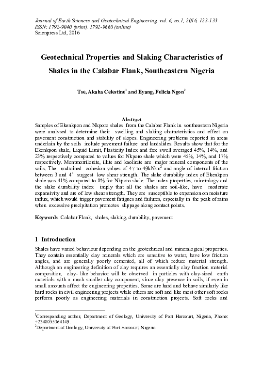 (PDF) Geotechnical Properties and Slaking Characteristics of Shales in ...