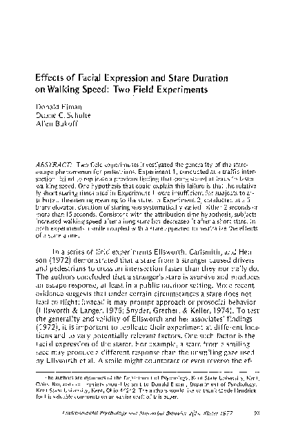 (PDF) Effects of facial expression and stare duration on walking speed ...
