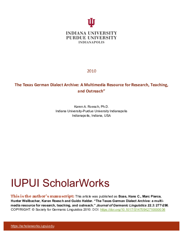 (PDF) The Texas German Dialect Archive: A Multimedia Resource for ...