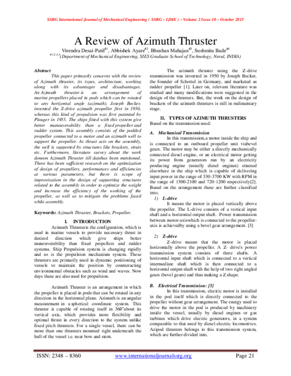 (PDF) A Review of Azimuth Thruster