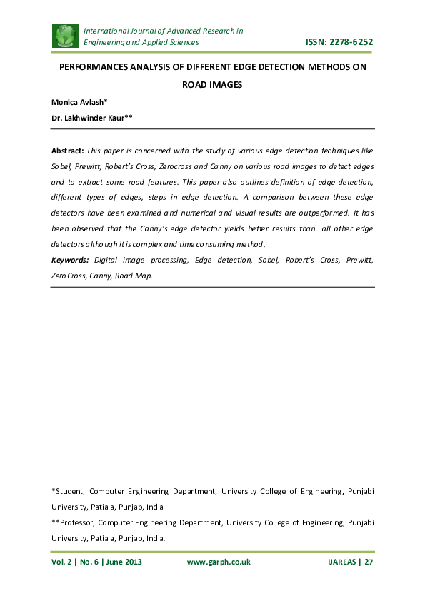 (PDF) Performances Analysis of Different Edge Detection Methods on Road ...