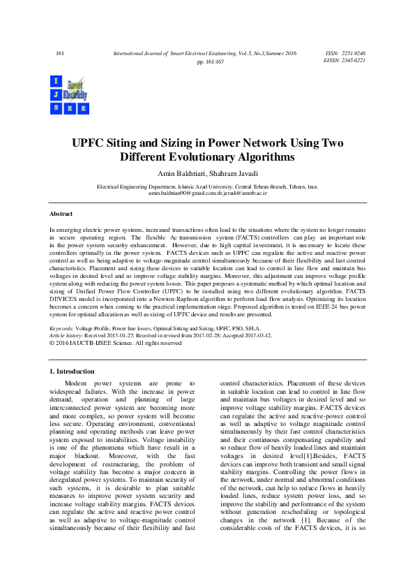 (PDF) UPFC Siting and Sizing in Power Network Using Two Different Evolutionary Algorithm