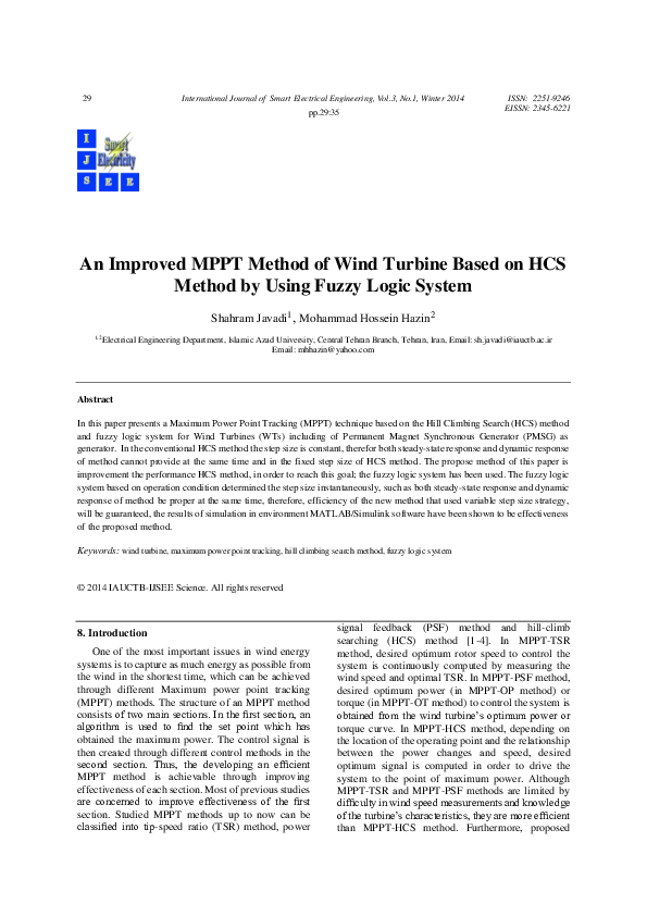 Pdf An Improved Mppt Method Of Wind Turbine Based On Hcs Method By Using Fuzzy Logic System