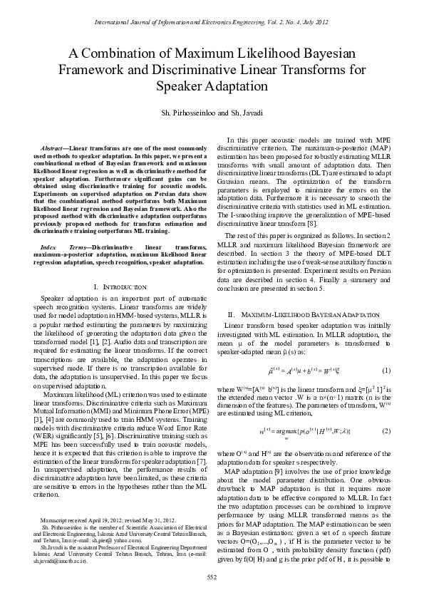 Pdf A Combination Of Maximum Likelihood Bayesian Framework And