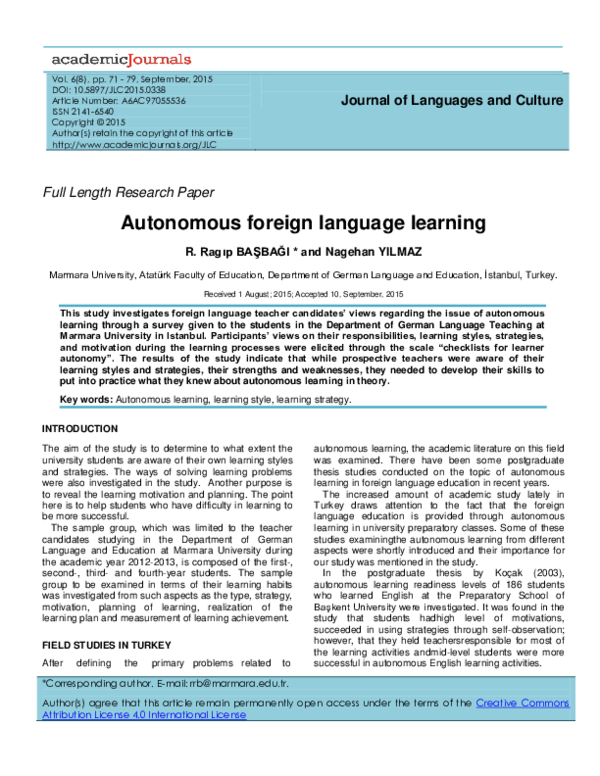 (PDF) Autonomous foreign language learning