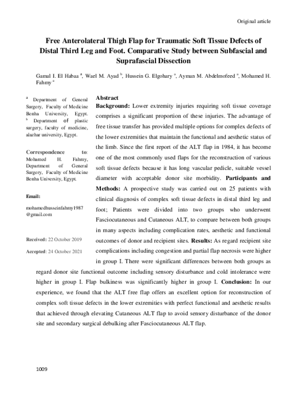 (PDF) Free Anterolateral Thigh flap for traumatic soft tissue defects ...