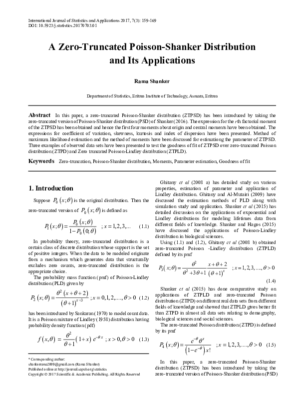 (PDF) zero-Truncated Poisson-Garima Distribution and its Applications