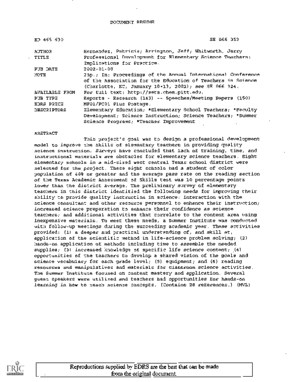 (PDF) Professional Development for Elementary Science Teachers ...