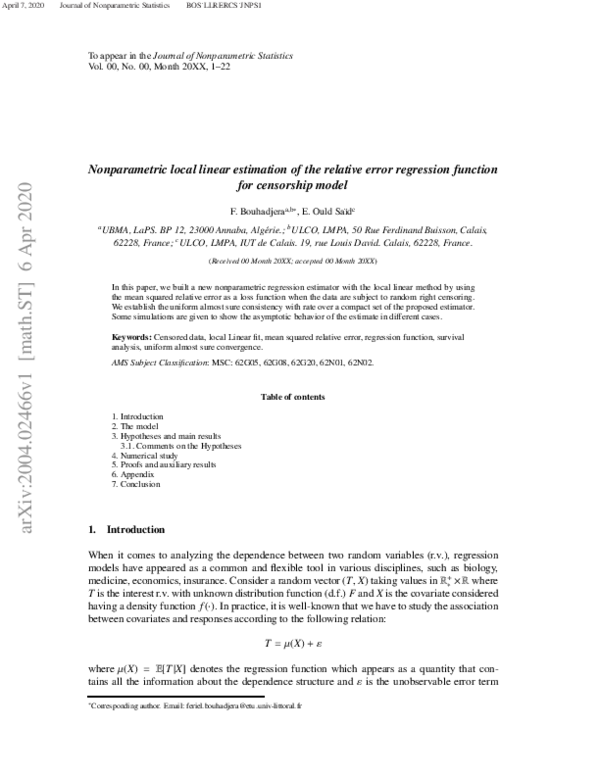 Pdf Nonparametric Local Linear Estimation Of The Relative Error Regression Function For