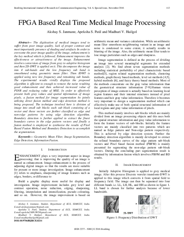 Pdf Fpga Based Real Time Medical Image Processing