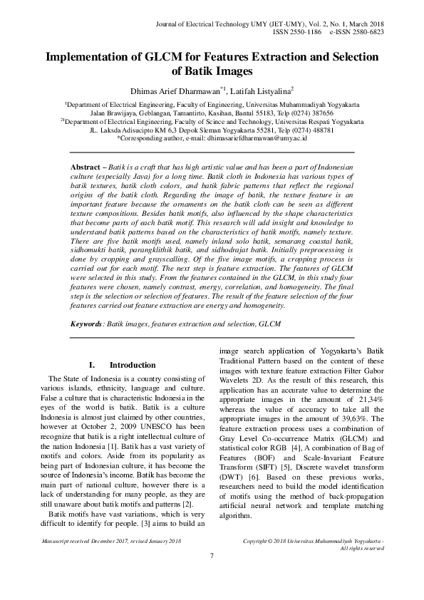 (PDF) Implementation of GLCM for Features Extraction and Selection of ...