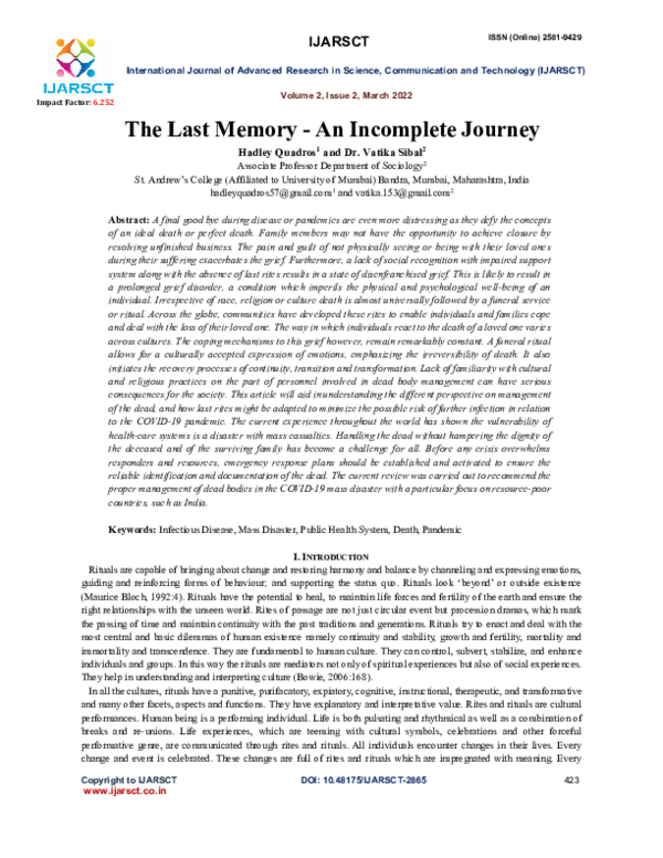 (PDF) The Last Memory -An Incomplete Journey