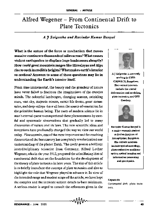 (PDF) Alfred Wegener—From continental drift to plate tectonics