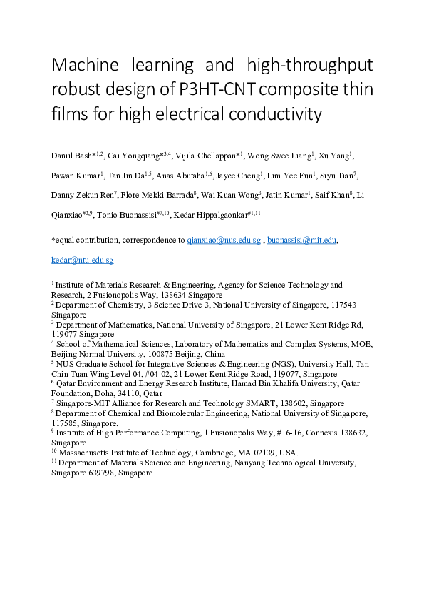 (PDF) Machine Learning and High-Throughput Robust Design of P3HT-CNT ...