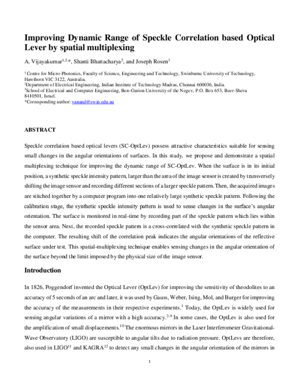 Pdf Improving Dynamic Range Of Speckle Correlation Based Optical