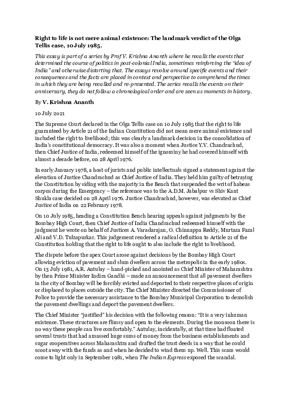 (PDF) Right to life is not mere animal existence: The landmark verdict ...