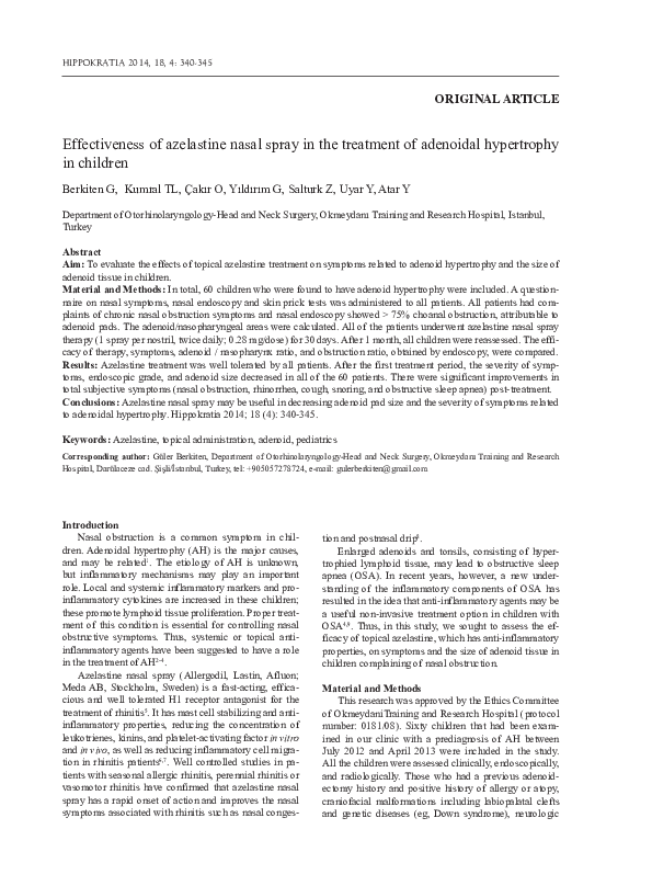 (PDF) Effectiveness of azelastine nasal spray in the treatment of ...