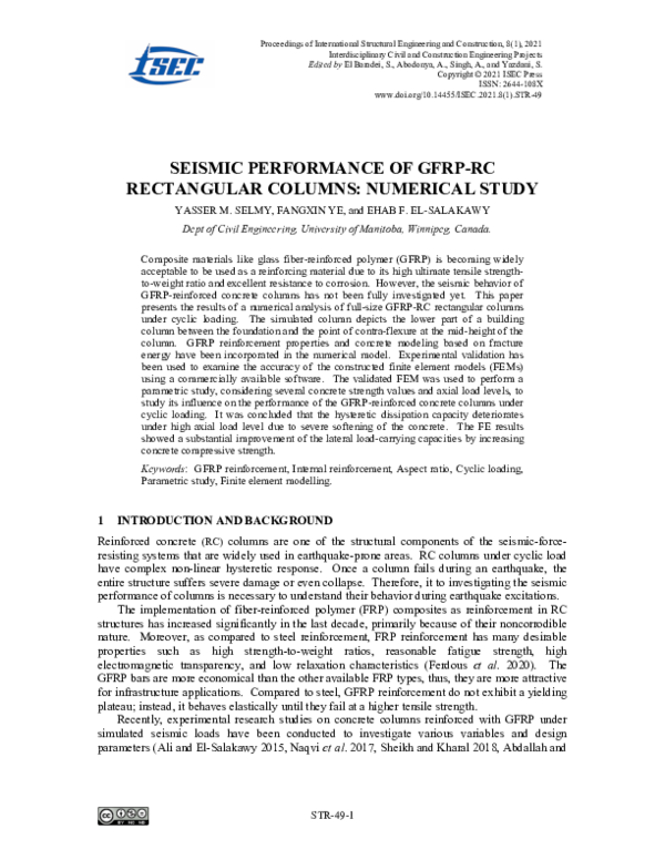 (PDF) Seismic Performance of GFRP-RC Rectangular Columns: Numerical Study
