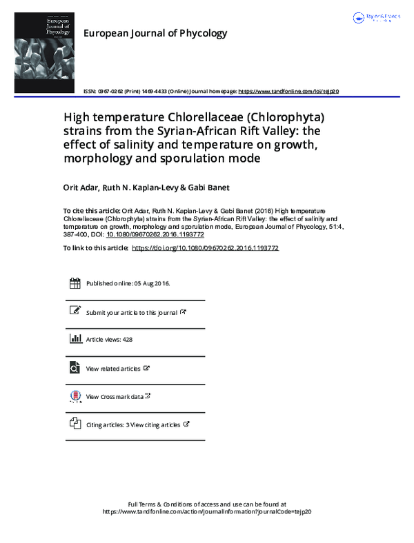 (PDF) High temperature Chlorellaceae (Chlorophyta) strains from the ...